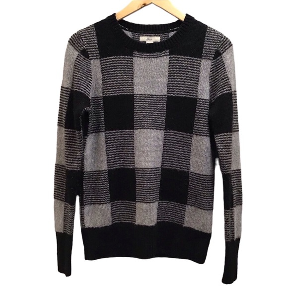 Bass | Sweaters | Bass Crewneck Sweater Gray Black Plaid Checkered Knit Pullover Top Small ...